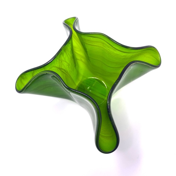 Accents | Vintage Wavy Funky Folded Handmade Green Glass Bowl Candy ...